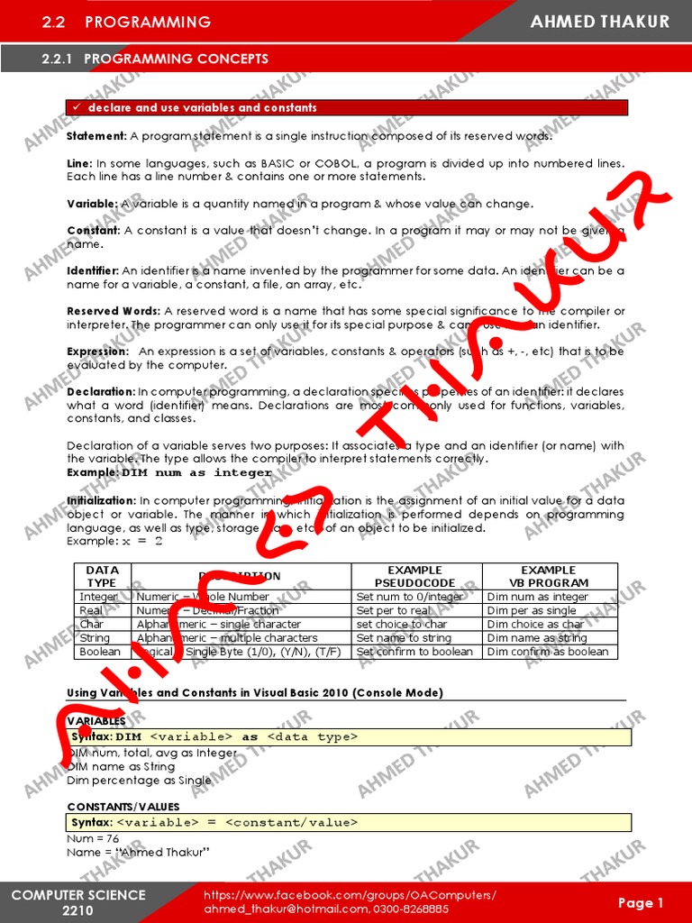 2.2.1 Programming Concepts | PDF | Subroutine | Data Type