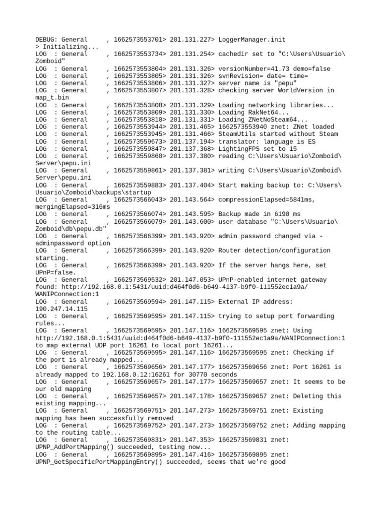 Project Zomboid Server Log Analysis | PDF | Port (Computer Networking) | Network Architecture