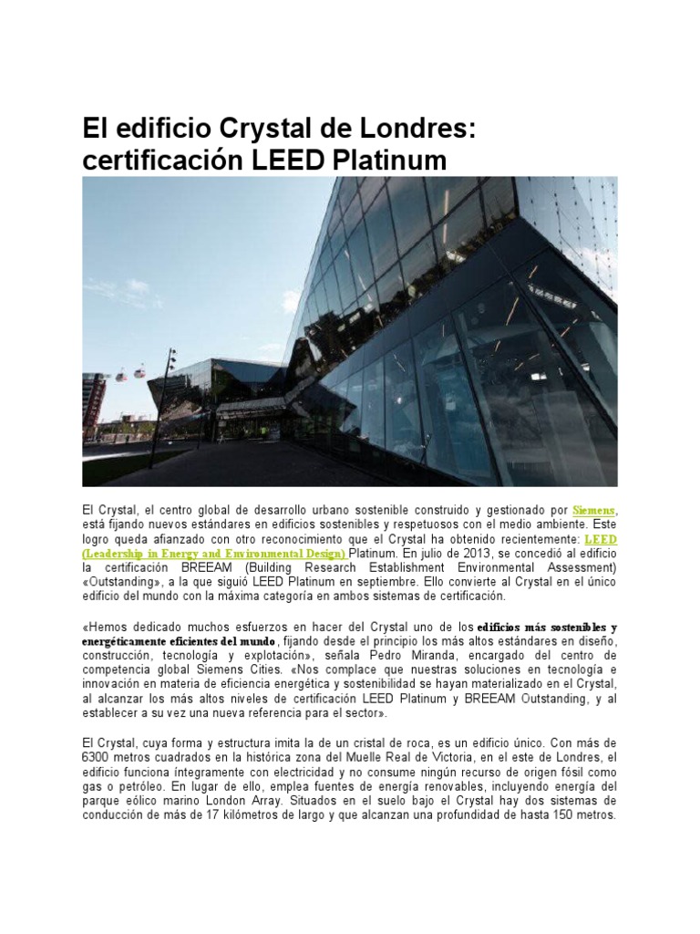 Crystal Londres: Edificio LEED Platinum | PDF | Uso eficiente de ...