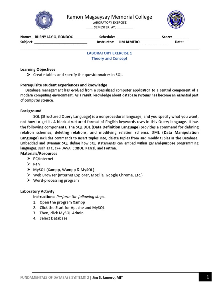 Lab 1 Database | PDF | Sql | Databases