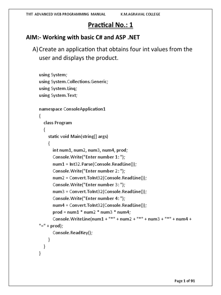 Awp Practical | PDF | C Sharp (Programming Language) | Namespace