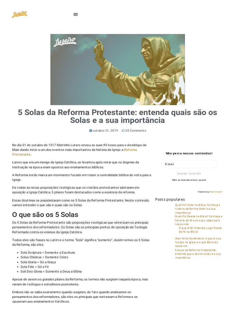 5 Solas Da Reforma Protestante - o Que São e A Sua Importância | PDF ...