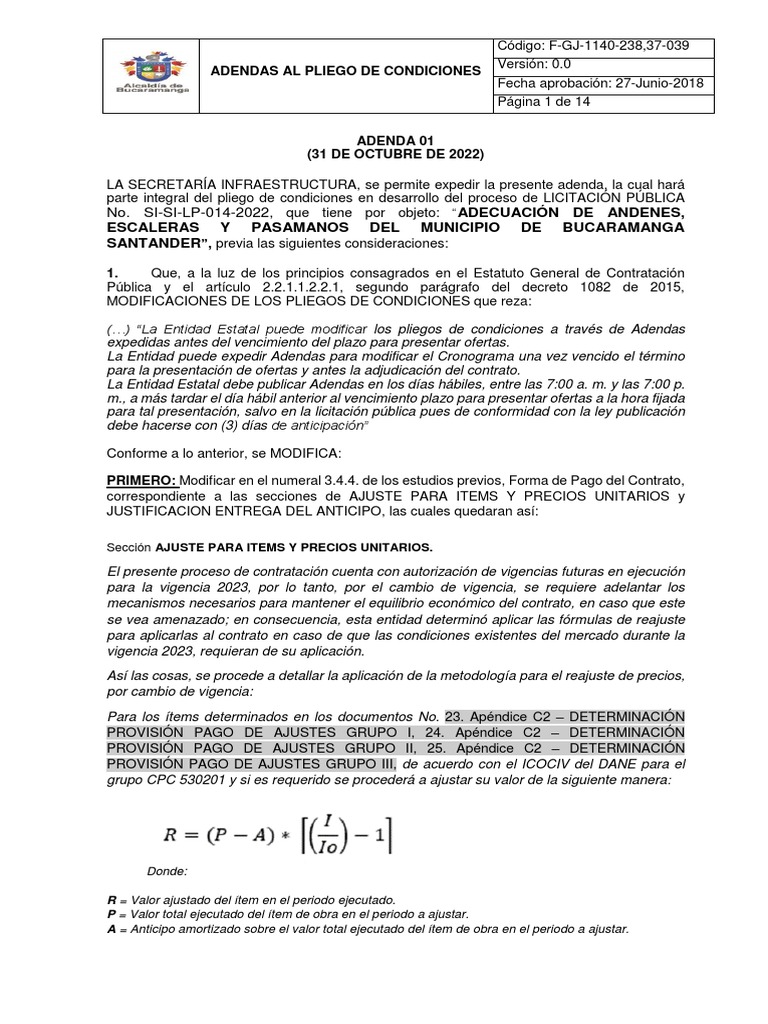 Adenda No. 1. - Andenes | Descargar gratis PDF | Presupuesto ...