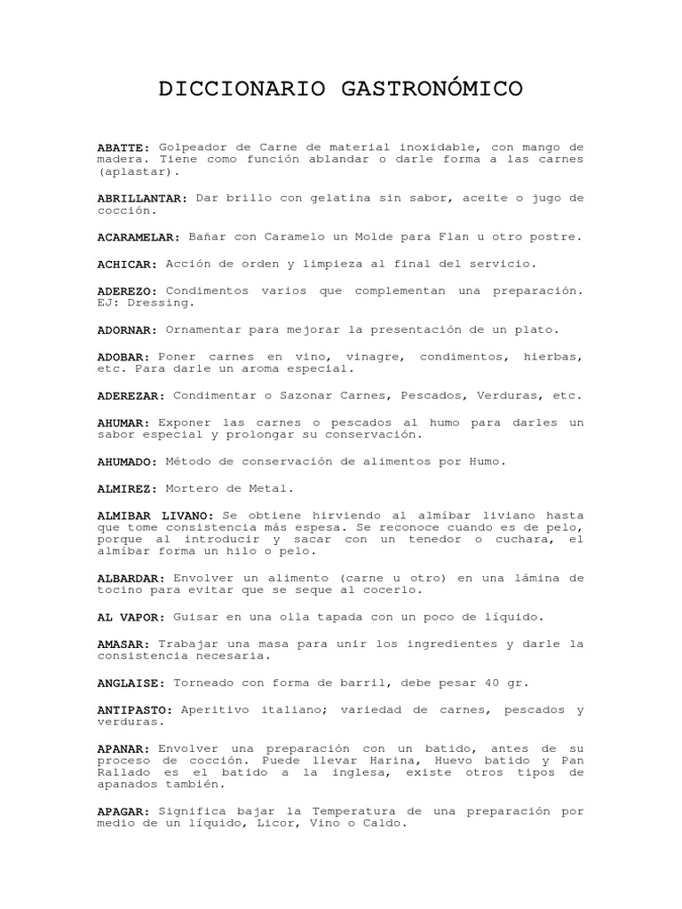 Clases De Cocina Diccionario Gastronómico Pdf Caldo Cocinando