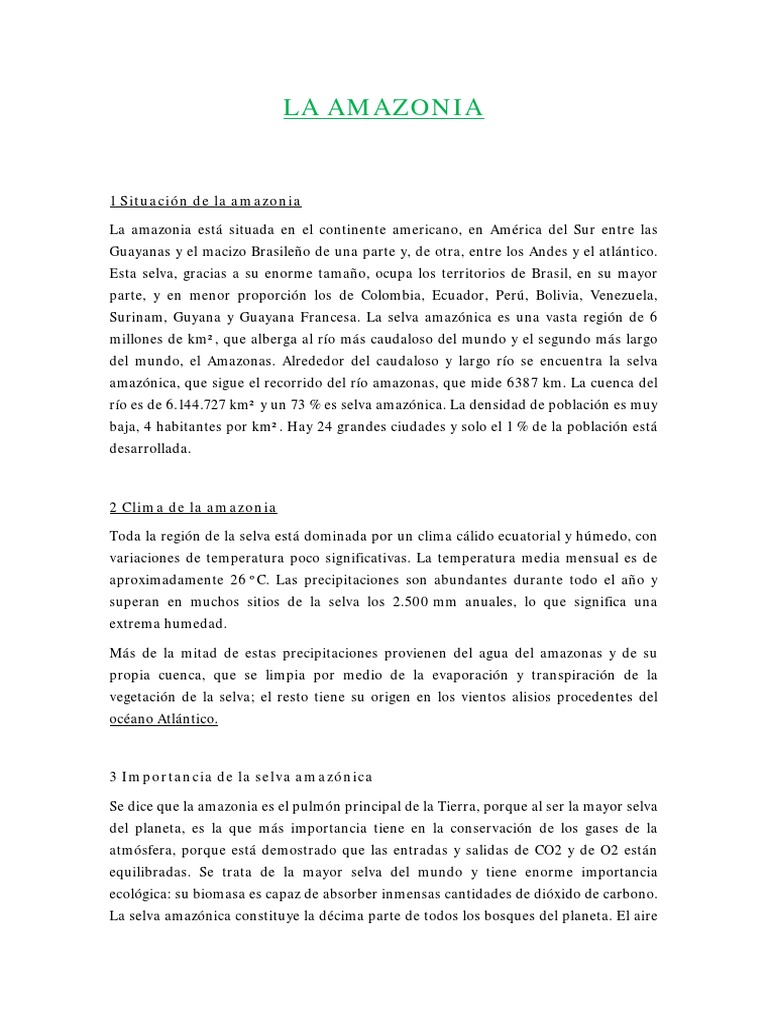 Geografía e Historia LA AMAZONIA 1º ESO | PDF | río Amazonas | Selva ...