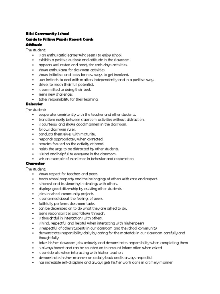 Guide To Filling Report Cards | PDF | Classroom | Teachers
