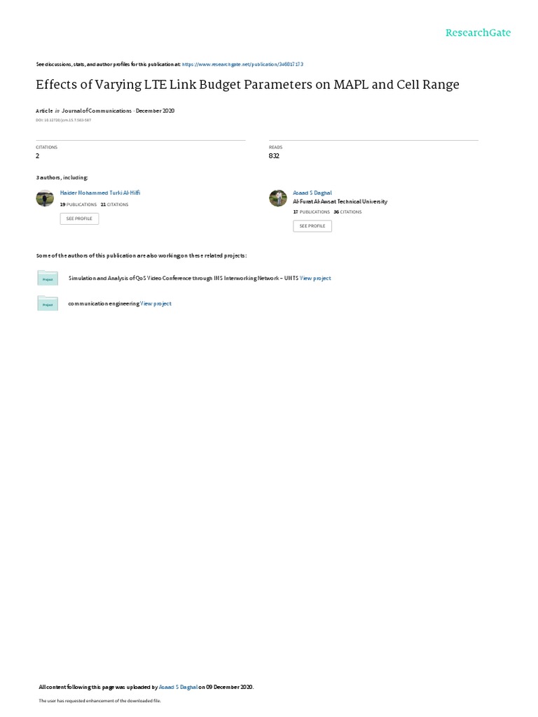 Effects of Varying LTE Link Budget Parameters On MAPL and Cell Range ...