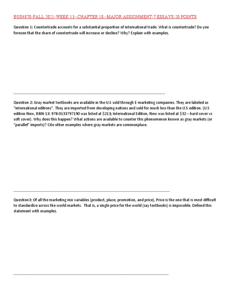 Bus 4870 Fall 2021 Week 13 Chapter 18 Major Assignment 7 Essays 20 Points | PDF | Bribery | Textbook