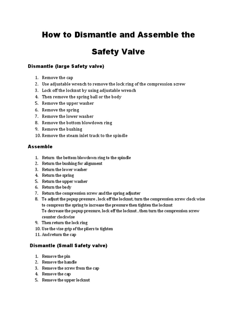 Safety Valve Dismantling & Assembly Guide | PDF | Home & Garden ...