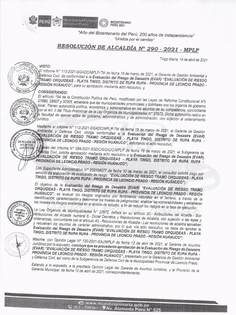 Resolución de Alcaldía Nº290-2021-Mplp | PDF