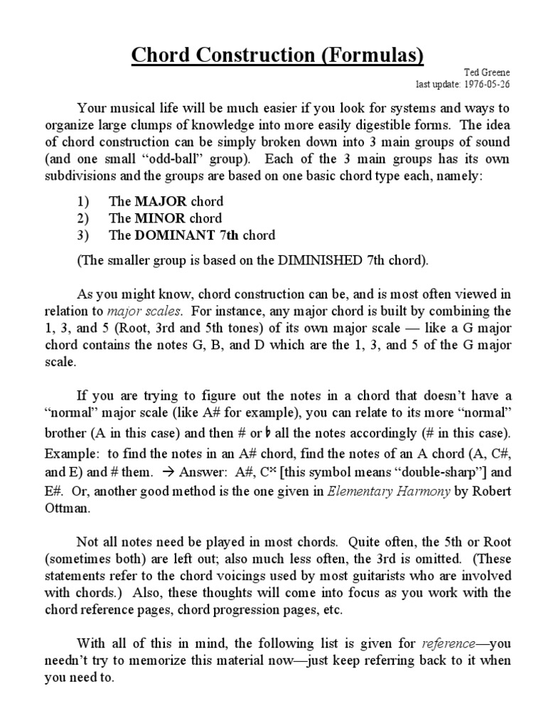 Chord Construction Formulas | PDF | Chord (Music) | Musicology