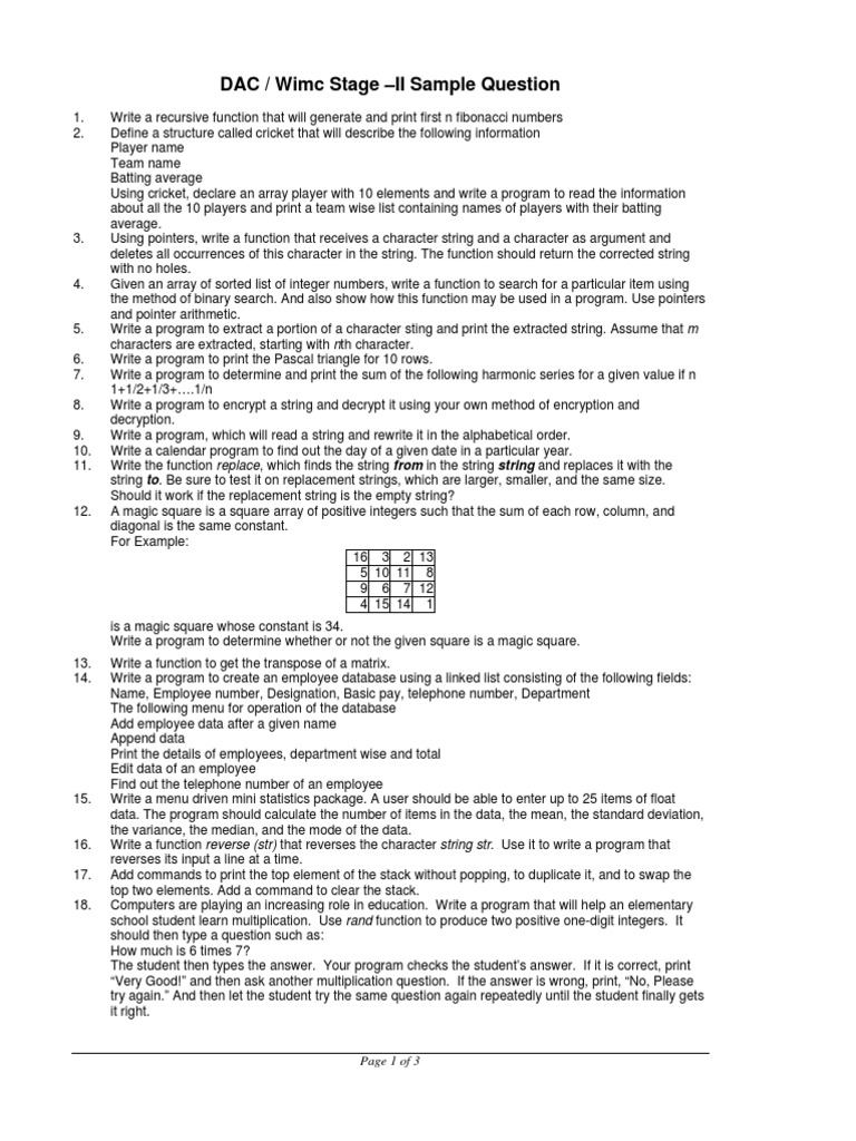 DAC and Wimc Sample Question Paper | PDF