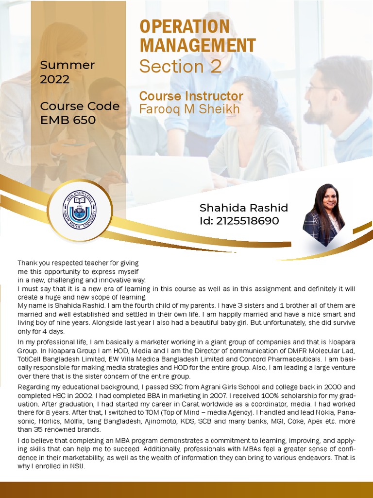 Shahida Rashid 2125518690 Operation Management | PDF | Business