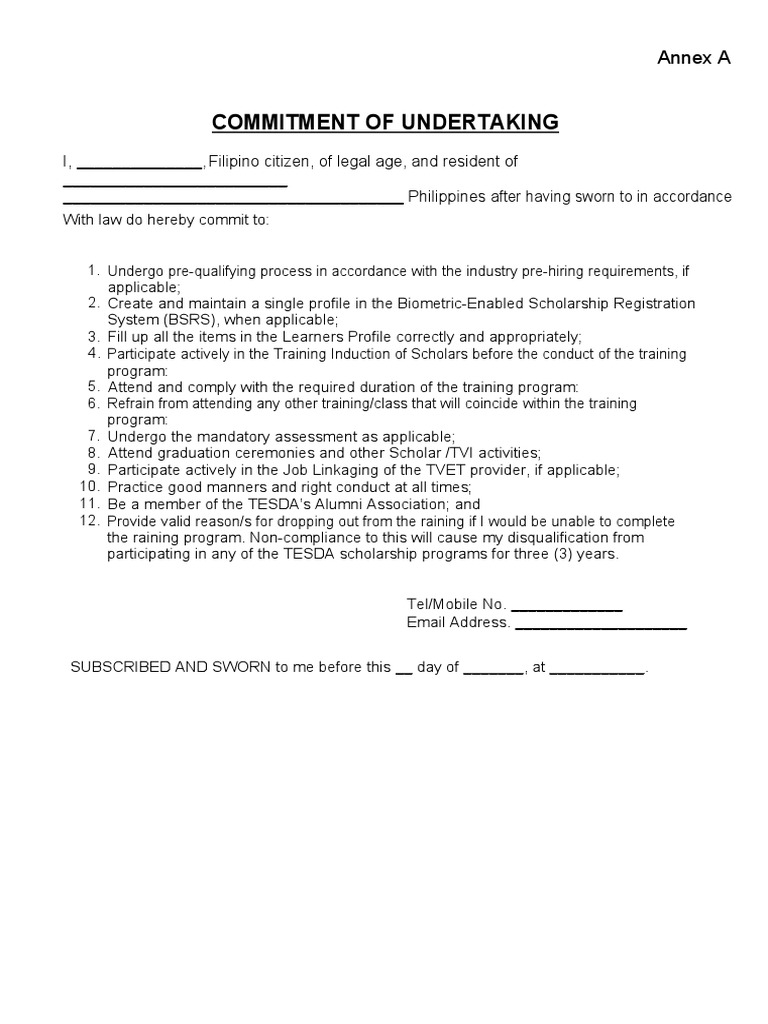 Black ANNEX A Commitment of Undertaking | PDF