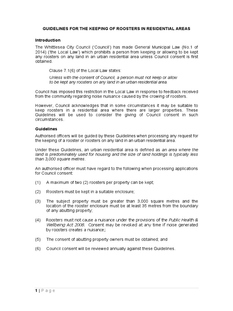 Guidelines For Keeping Roosters | PDF | Consent | Justice