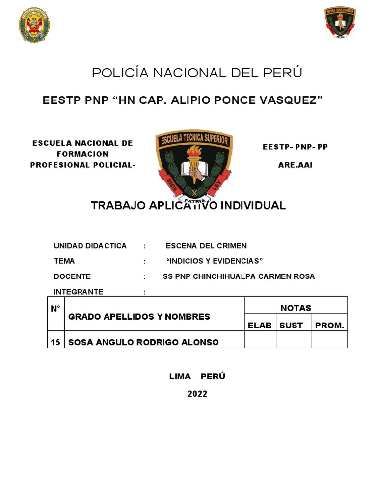 Policía Nacional Del Perú: Eestp PNP "HN Cap. Alipio Ponce Vasquez" | PDF | Evidencia ...