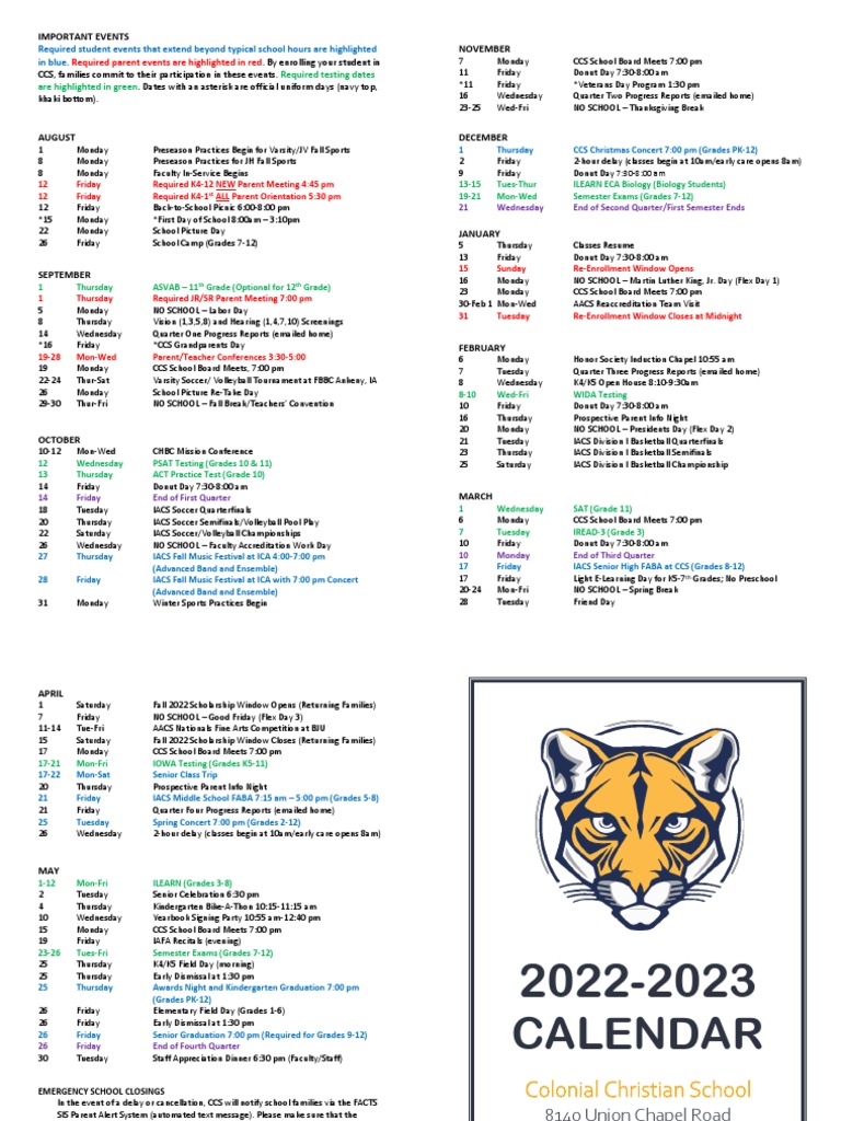 2022-2023 Calendar of Events | PDF | Academic Term | Schools