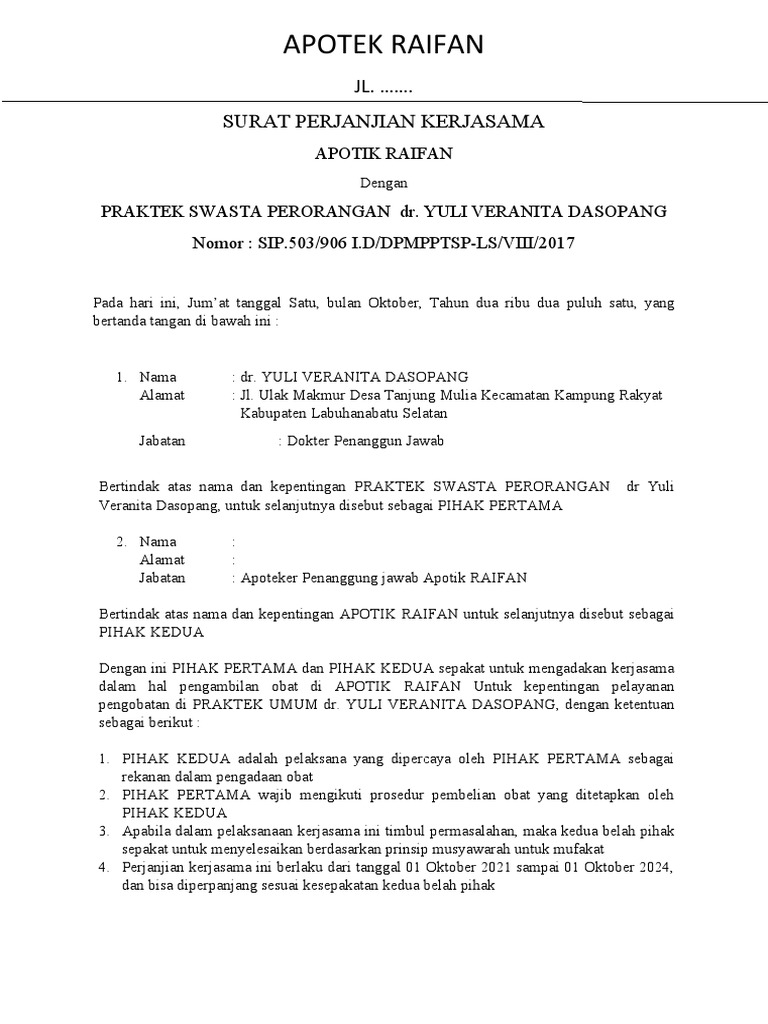 Perjanjian Kerjasama Apotik Pdf