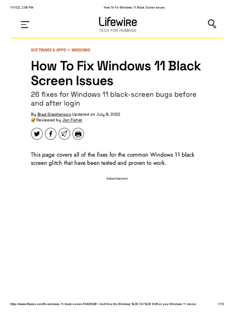 How To Fix Windows 11 Black Screen Issues - Lifewire | PDF | Microsoft ...