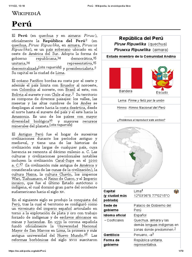 Perú - Wikipedia, La Enciclopedia Libre | PDF | Perú | Imperio Inca