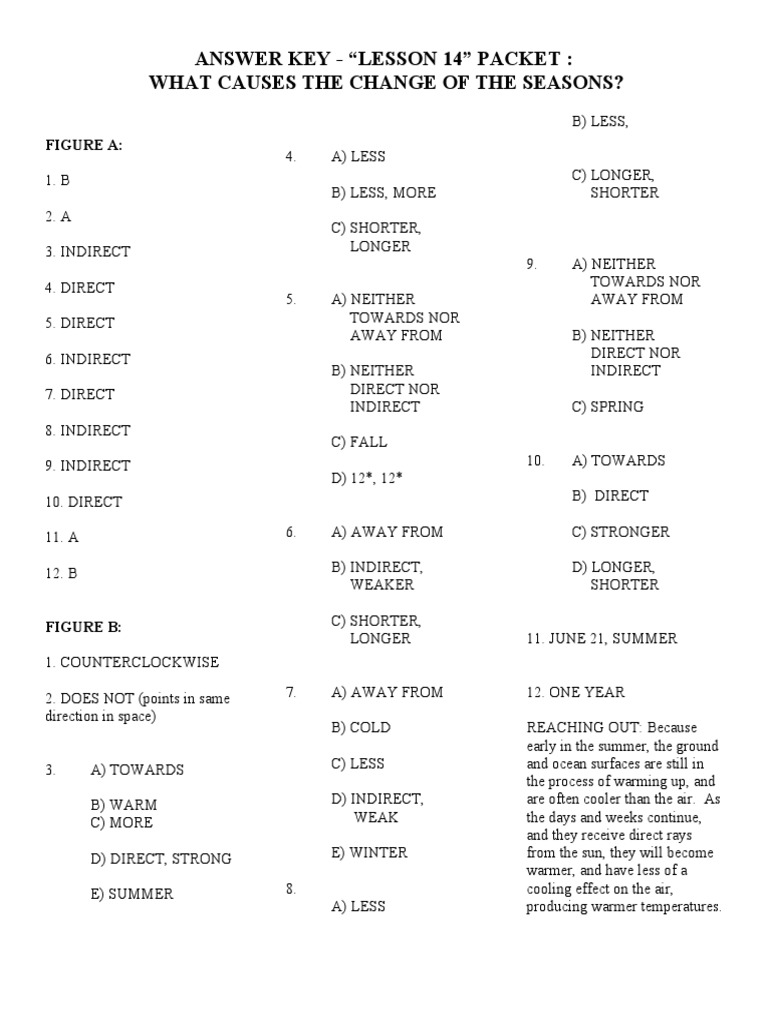 Lesson 14 Seasons Packet Answer Key Is Here | PDF | Earth Phenomena ...