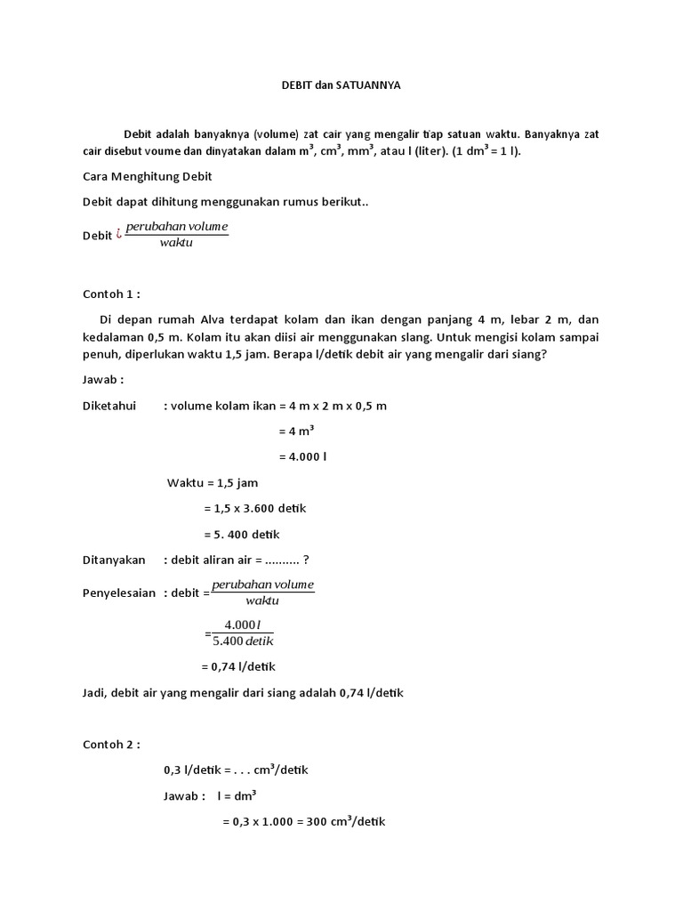 Rumus dan Contoh Menghitung Debit Air | PDF | Metode & Bahan Ajar