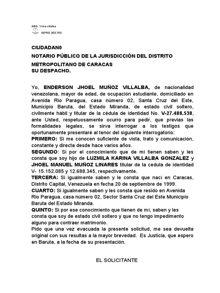 Carta de Soltero Correcta | PDF