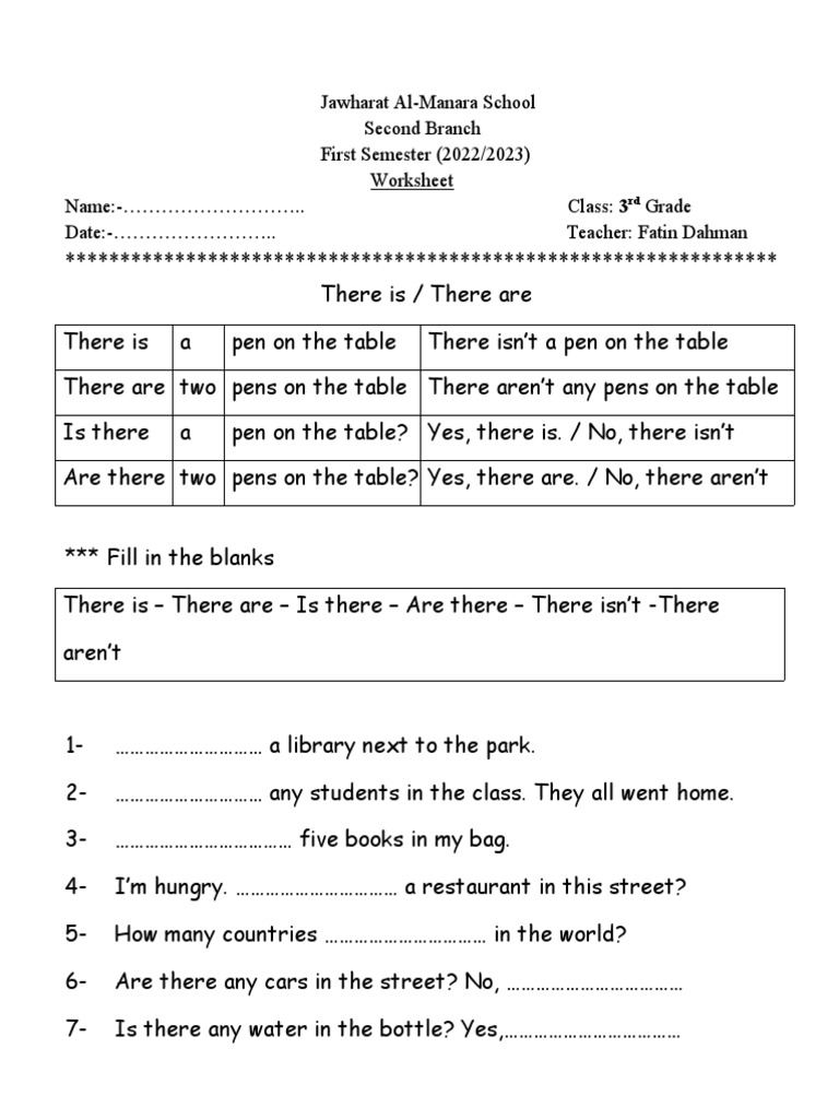 3rd Grade Form There Is There Are | PDF