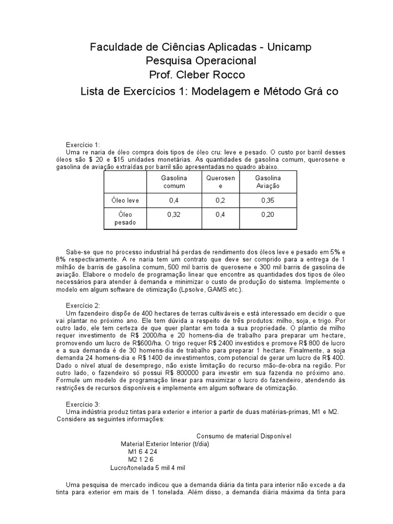 Lista1 Modelagem e Metodo Grafico | PDF | Cimento | Empréstimos