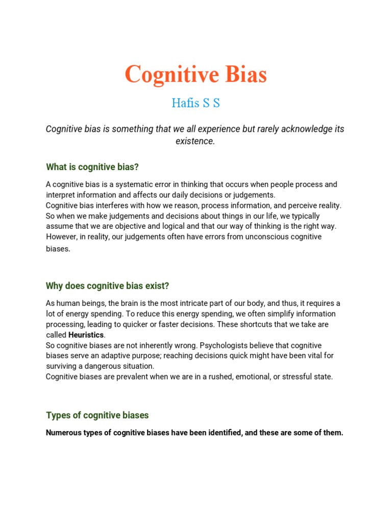 Cognitive Bias | PDF | Error | Psychological Attitude
