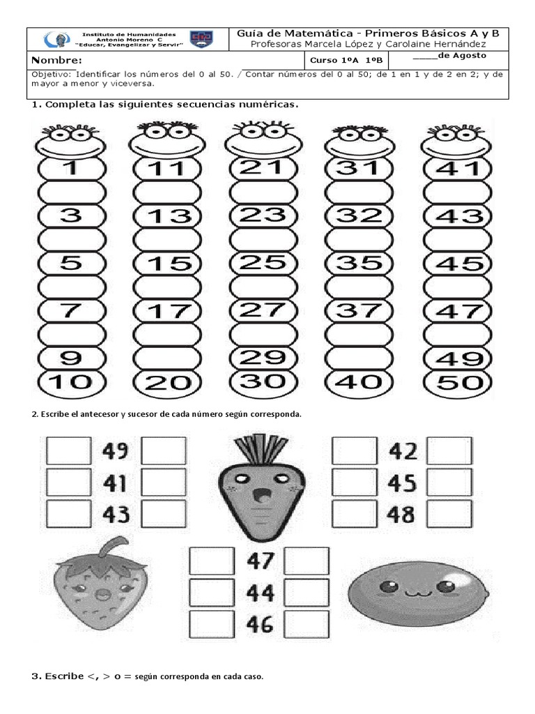 Completa Secuencias Numéricas hasta 50 | PDF
