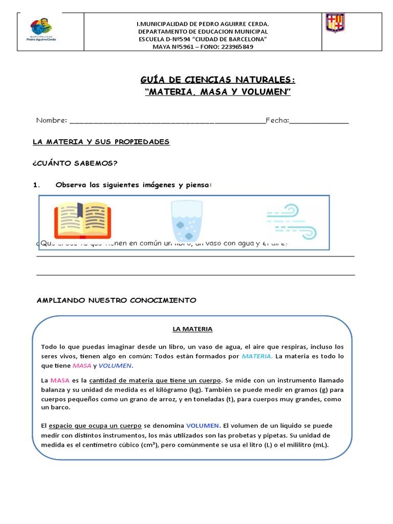 Guía de Materia, Masa y Volumen | PDF | Masa | Volumen