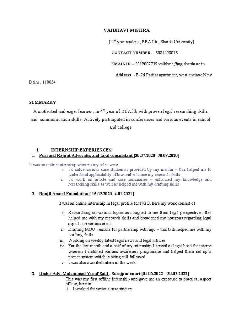 Vaibhavi Mishra. Resume | PDF | Cognition | Learning Vaibhavi Mishra. Resume | PDF | Cognition | Learning