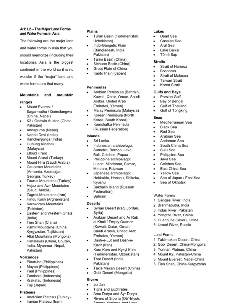 Major Landforms of Asia | PDF | Arabian Peninsula | Geomorphology
