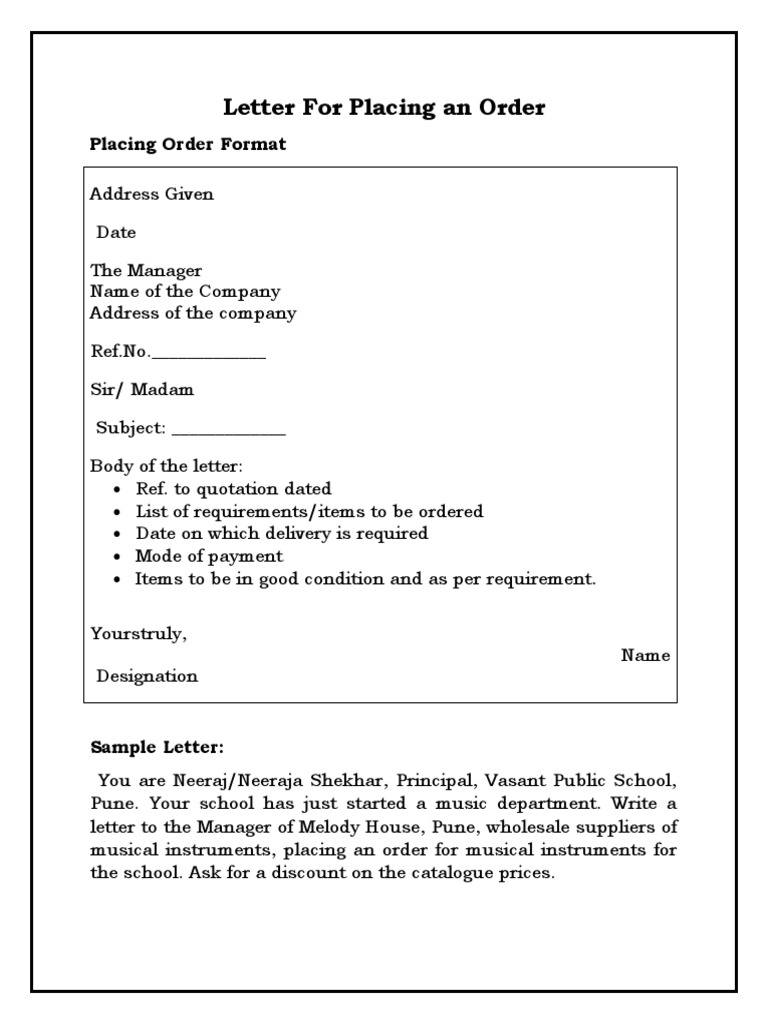 Order Letter Format for Class 10 | PDF