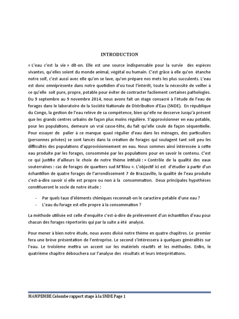 Document Relatif Au Rapport de Stage SNDE 2014 (Réparé) | PDF | Titrage ...