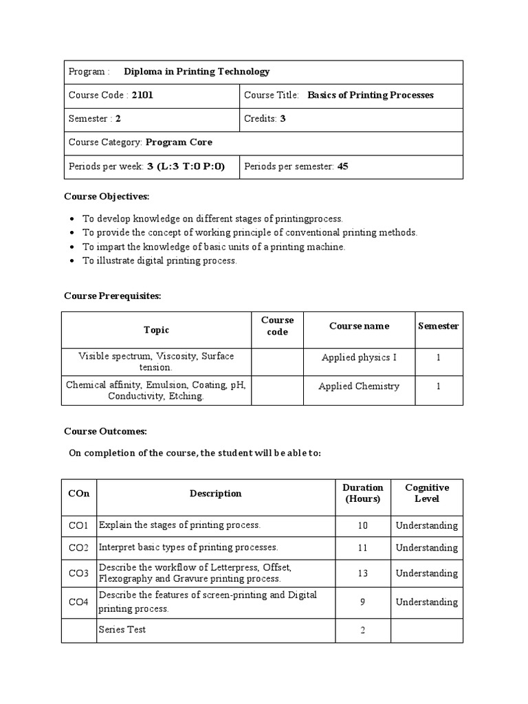 Diploma in Printing Technology Overview | PDF | Printing | Publishing