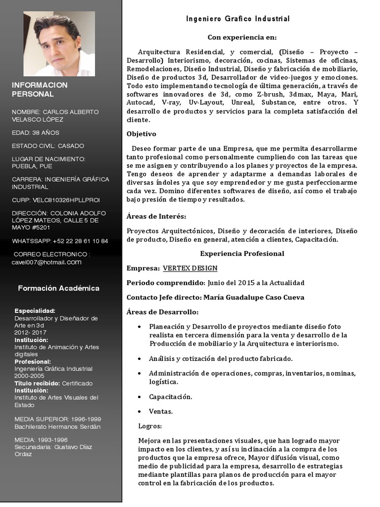 Curriculum-Vitae 2019 Ing. Carlos Velasco | PDF | Diseño | Logística