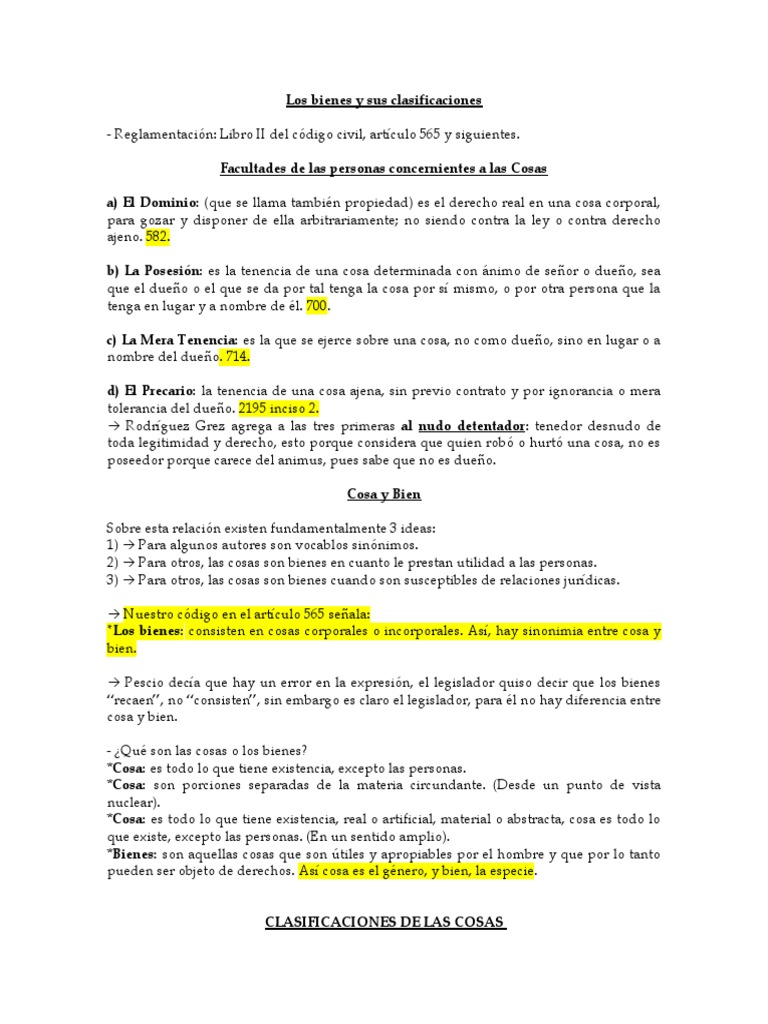 Los Bienes y Sus Clasificaciones | PDF | Subrogación | Bienes