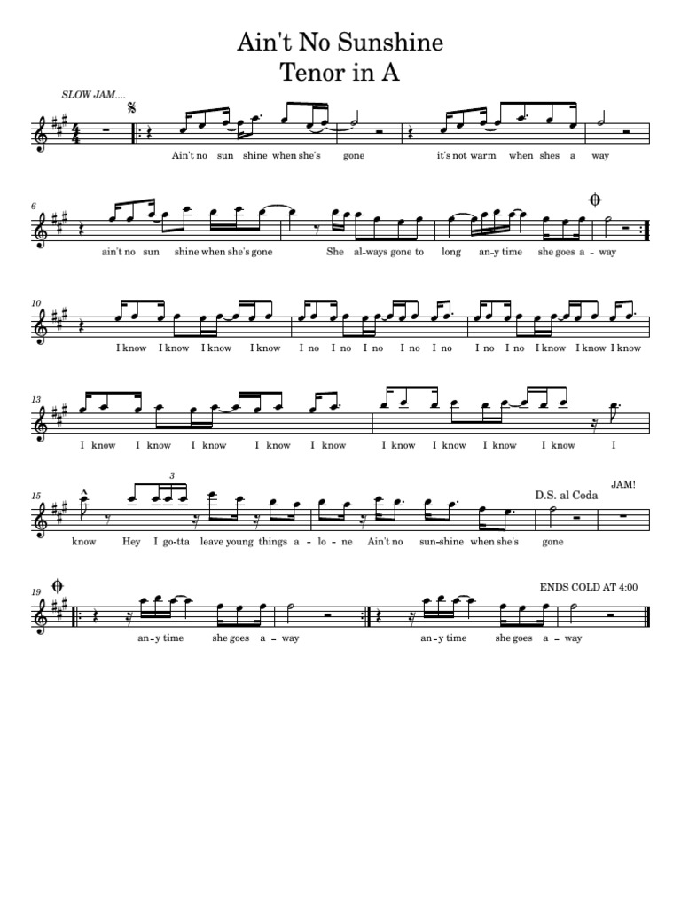 Aint No Sunshine (Tenor Sax in A) | PDF