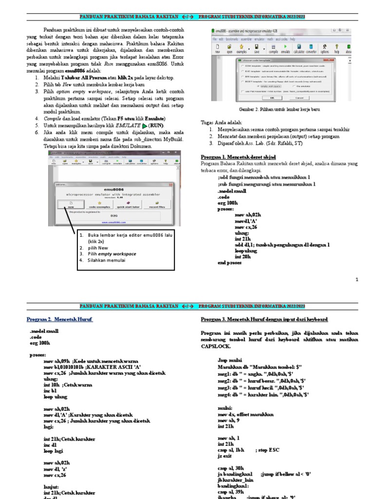 Praktek Bahasa Rakitan 2022-2023 Emu8086 | PDF