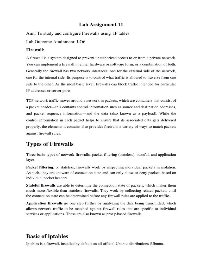 Lab Assignment 11 Firewalls Using Iptables Pdf Firewall Computing Computer Network 7562