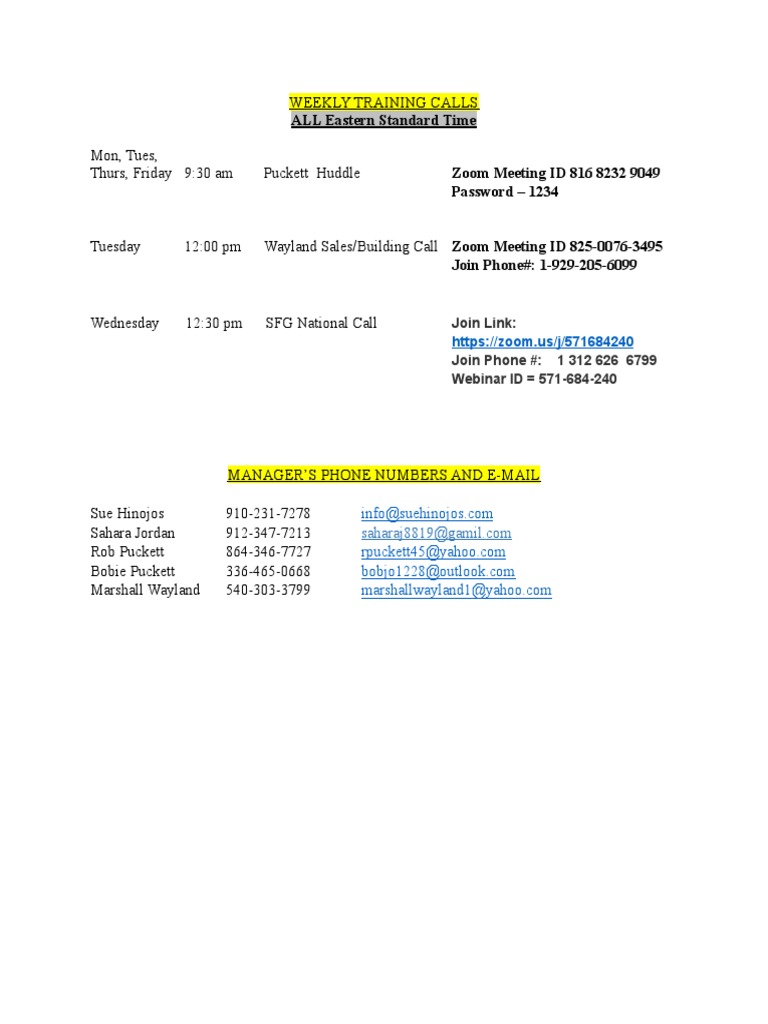 Weekly Training Calls | PDF