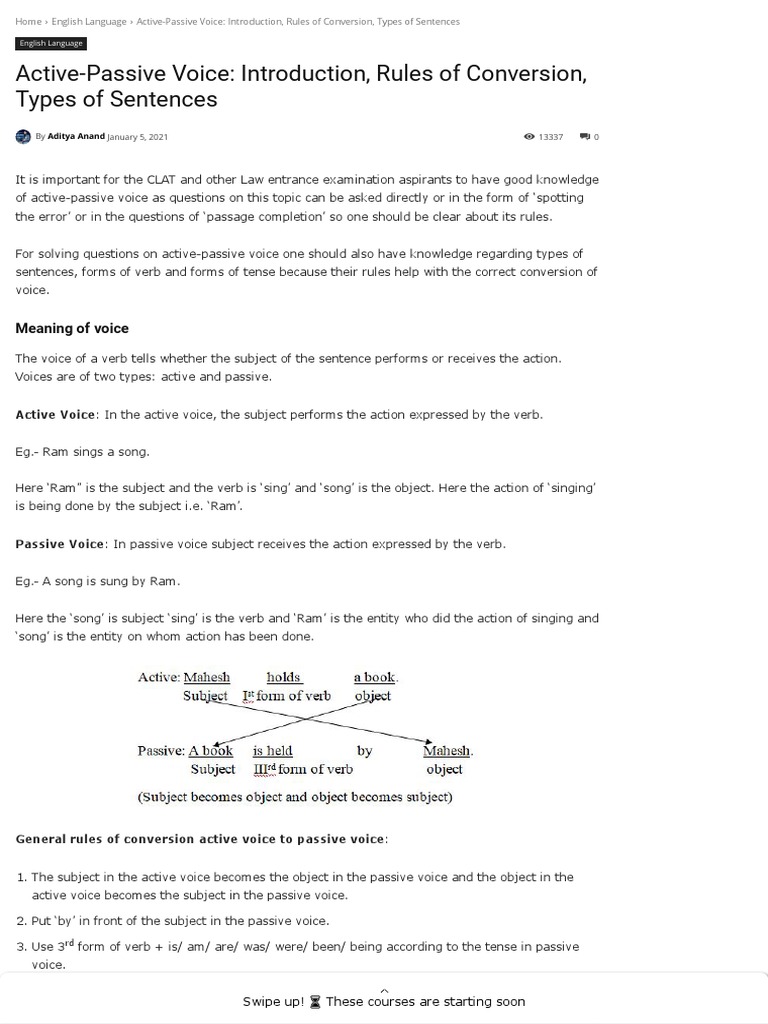 Active-Passive Voice - Introduction, Rules of Conversion and More | PDF ...