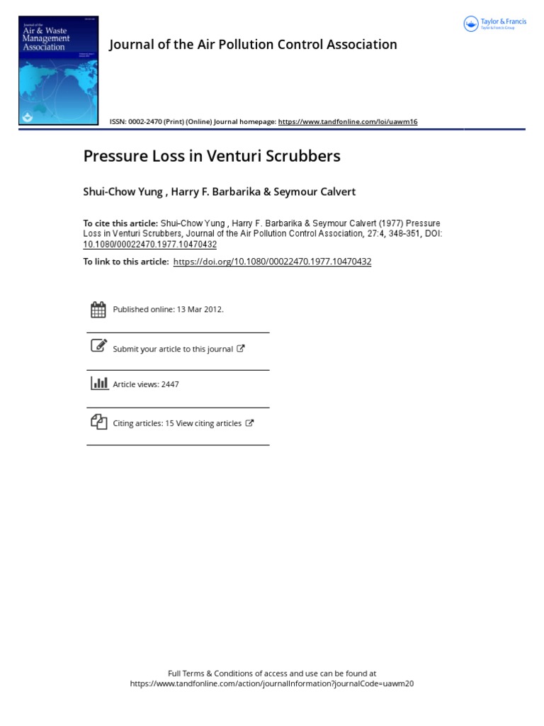 Pressure Loss in Venturi Scrubbers | PDF | Gases | Transparent Materials