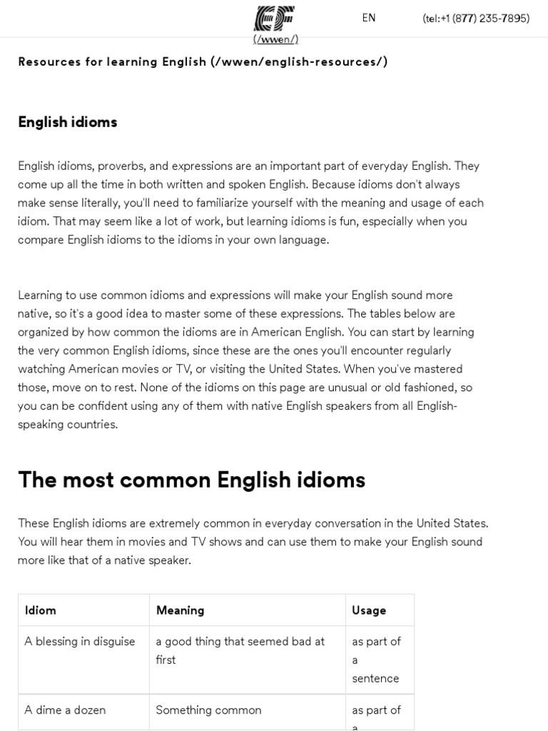 English Idioms - Learn English - EF | PDF | English Language | Idiom