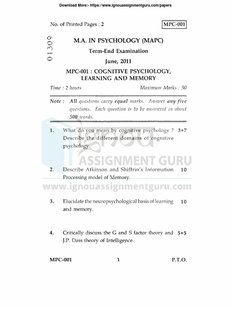 MPC 001 Previous Year Question Papers | PDF | Cognition | Creativity