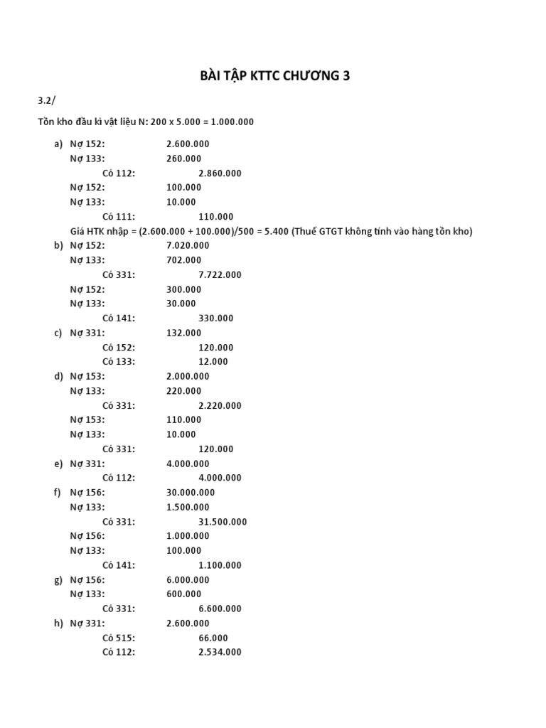 BÀI TẬP KTTC CHƯƠNG 3 | PDF