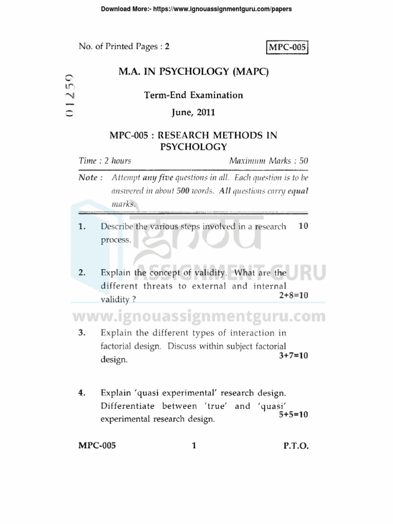 MPC 005 Previous Year Question Papers | PDF | Survey Methodology | Qualitative Research