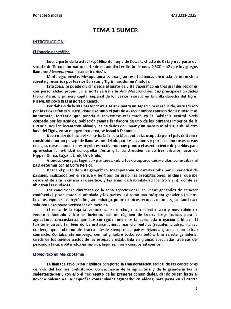 Tema 1 Sumer Unificado | PDF | Sumeria | Mesopotamia